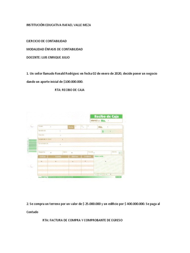 Ejercicios de Documentos Contables - Yulian Divantoque-10-02 | PDF | Cheque | Bancario