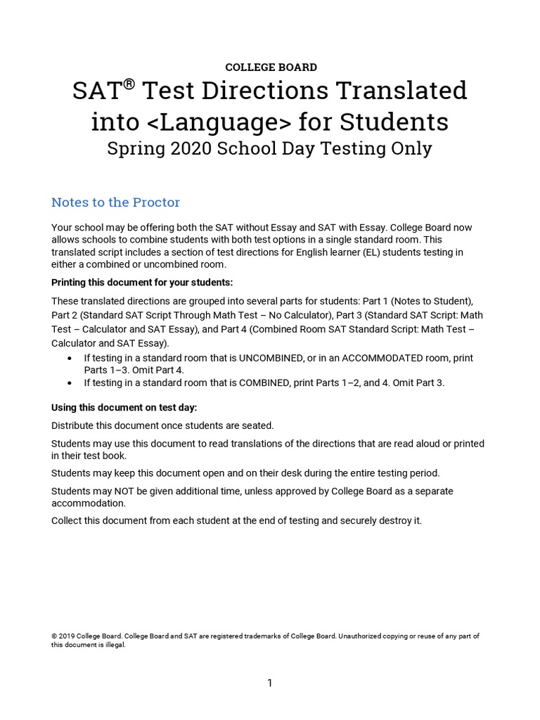 Verbal Sat Test Directions | PDF | Sat | Books