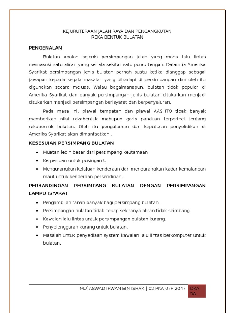 Kejuruteraan Jalan Raya (Bab Jenis Bulatan) | PDF