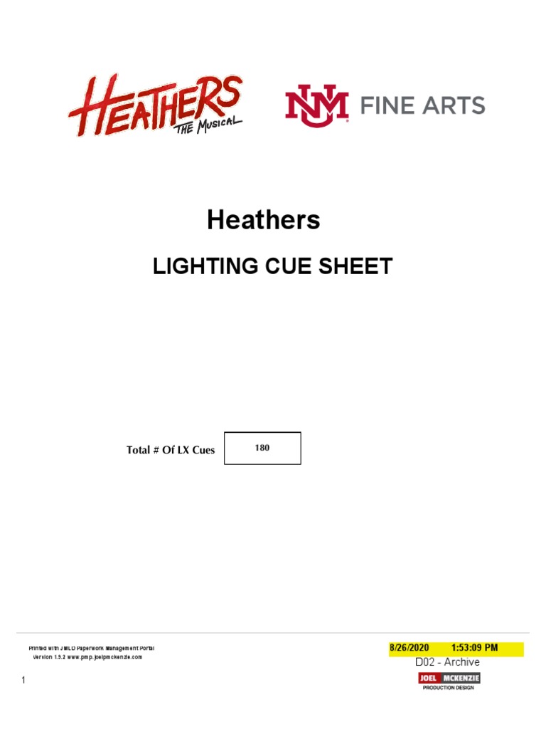 Lighting Cue Sheet - Heathers - D02 - Archive PDF | PDF | Entertainment ...