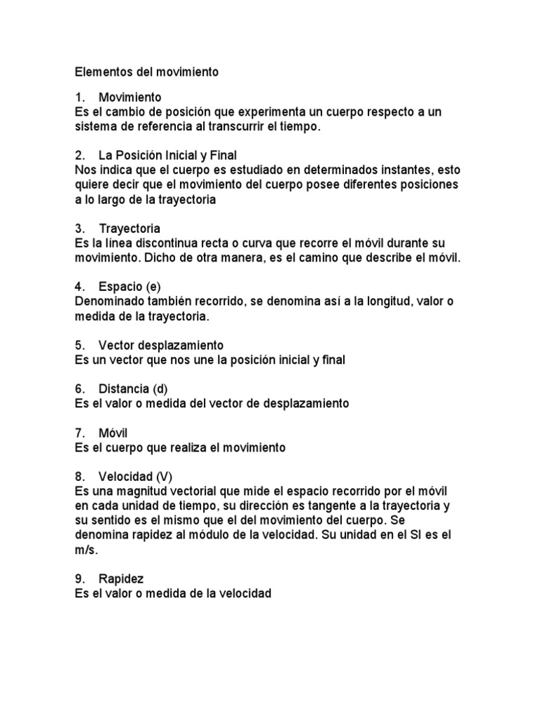 Elementos Del Movimiento | PDF | Velocidad | Vector Euclidiano