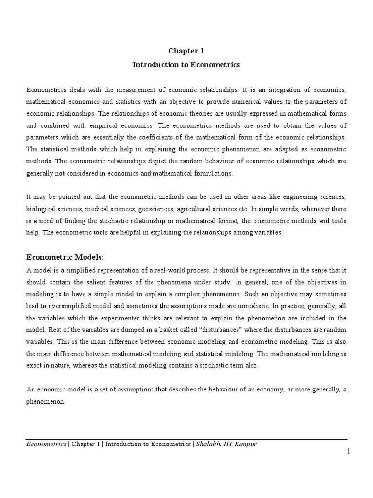 Econometrics - Chapter 1 - Introduction To Econometrics - Shalabh, IIT ... Econometrics - Chapter 1 - Introduction To Econometrics - Shalabh, IIT ...