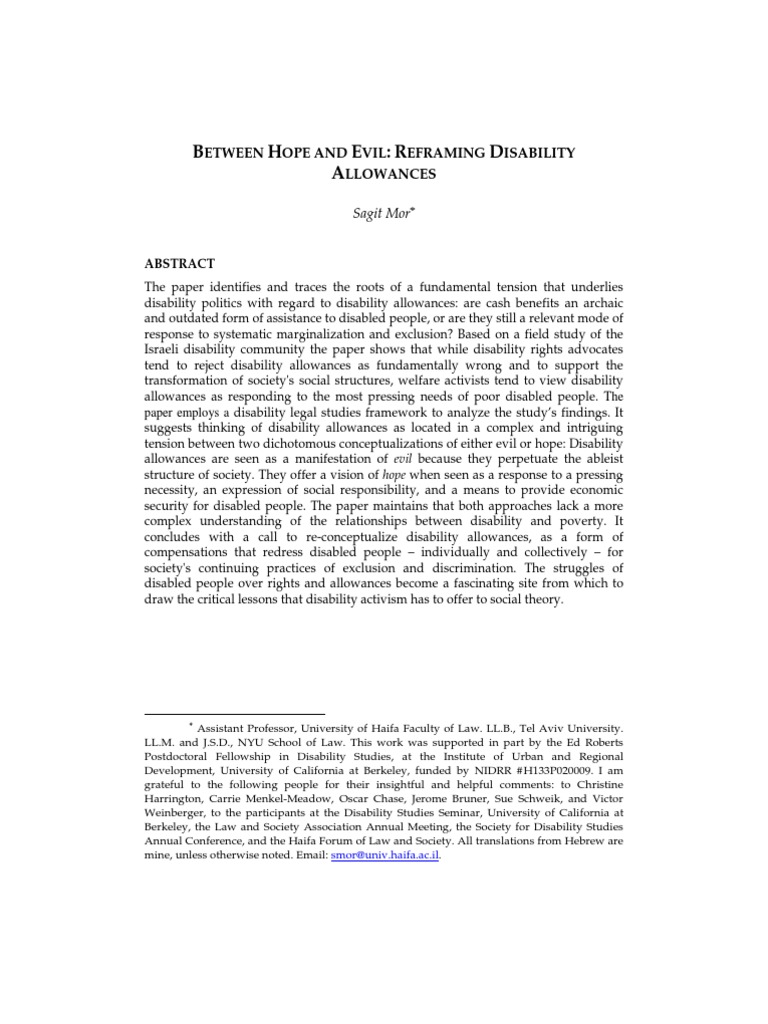 Between Hope and Evil Reframing Disability | PDF | Disability | Welfare
