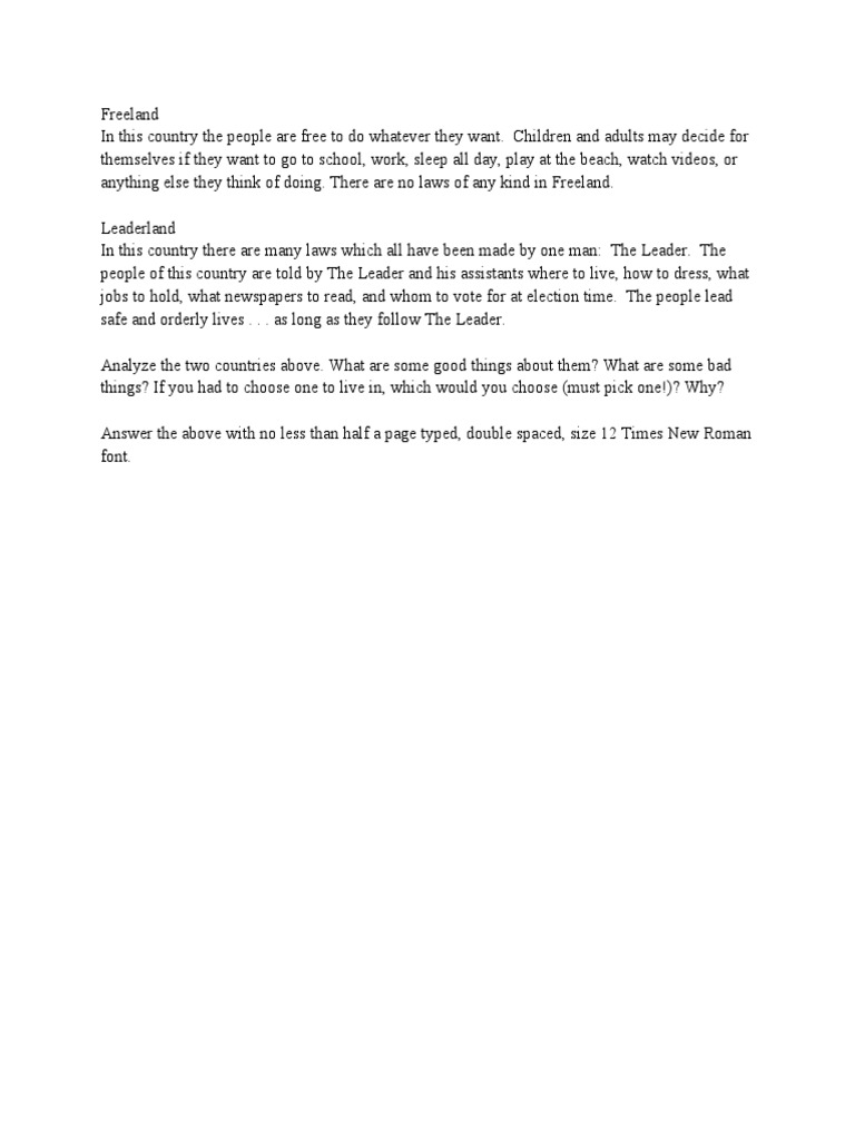 Freeland and Leaderland Writing Prompt | PDF