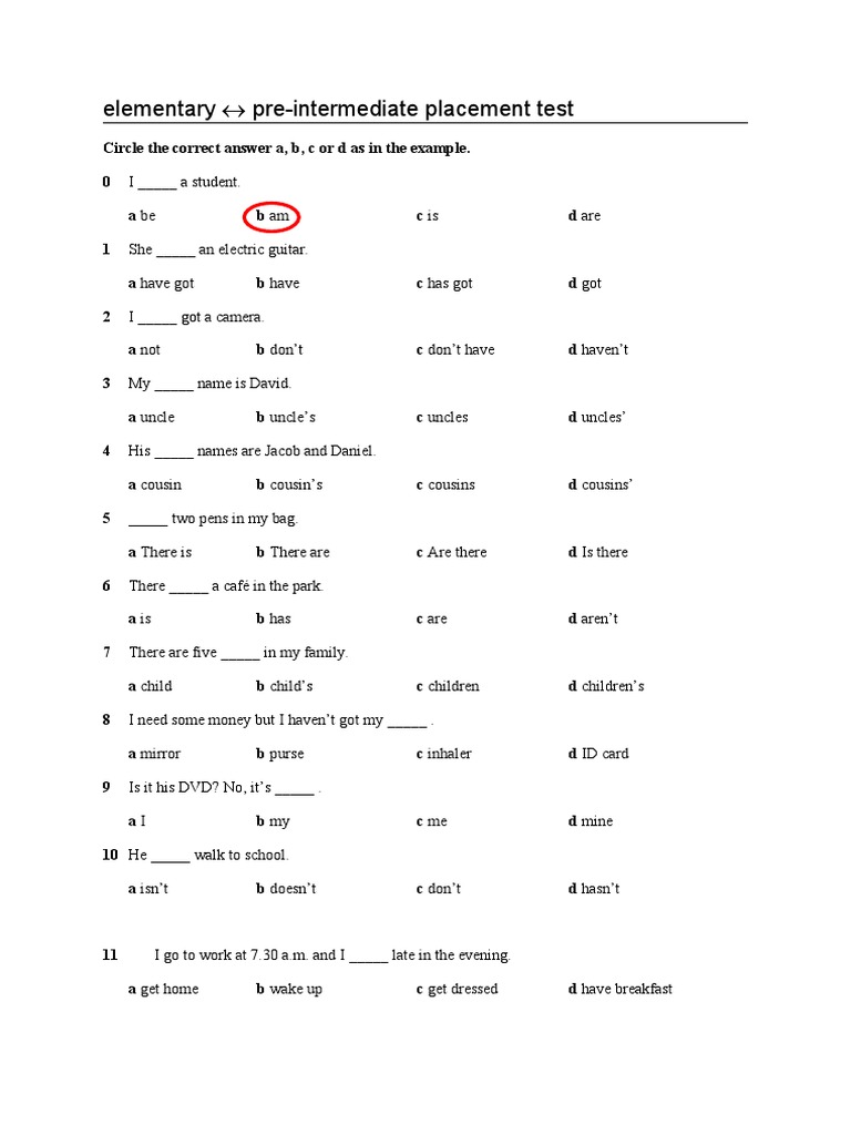 Elem - Pre-Int Placement Test | PDF