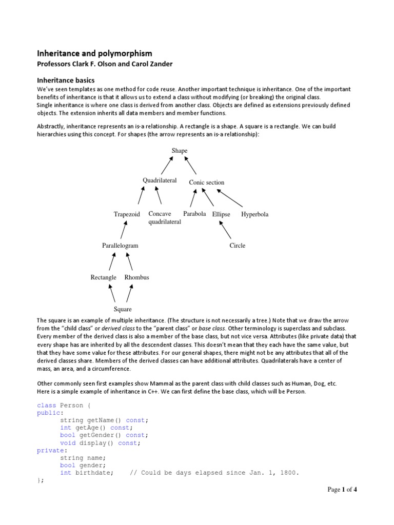 Inheritance and Polymorphism: Professors Clark F. Olson and Carol Zander Inheritance Basics ...