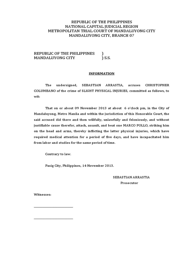 Information Slight Physical Injuries | PDF