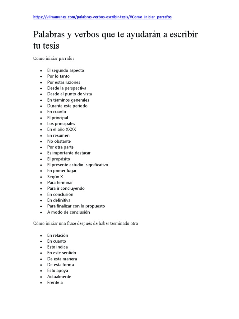 Palabras y Verbos Que Te Ayudarán A Escribir | PDF | Cognición ...