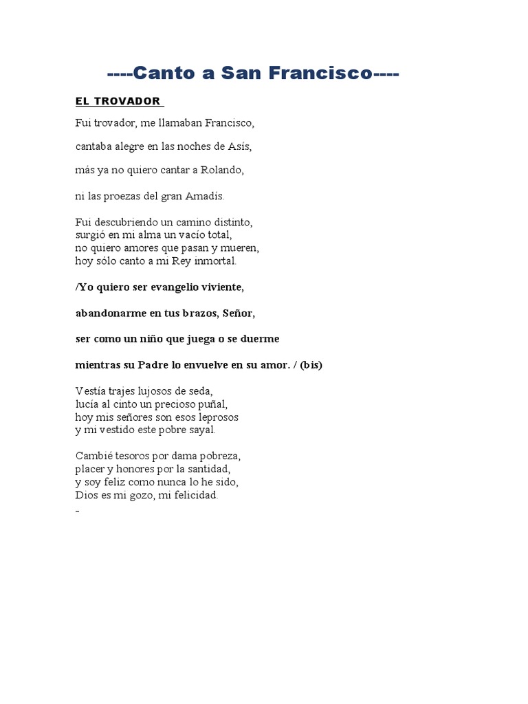 Canto a San Francisco: Letra y Mensaje | PDF | Poesía
