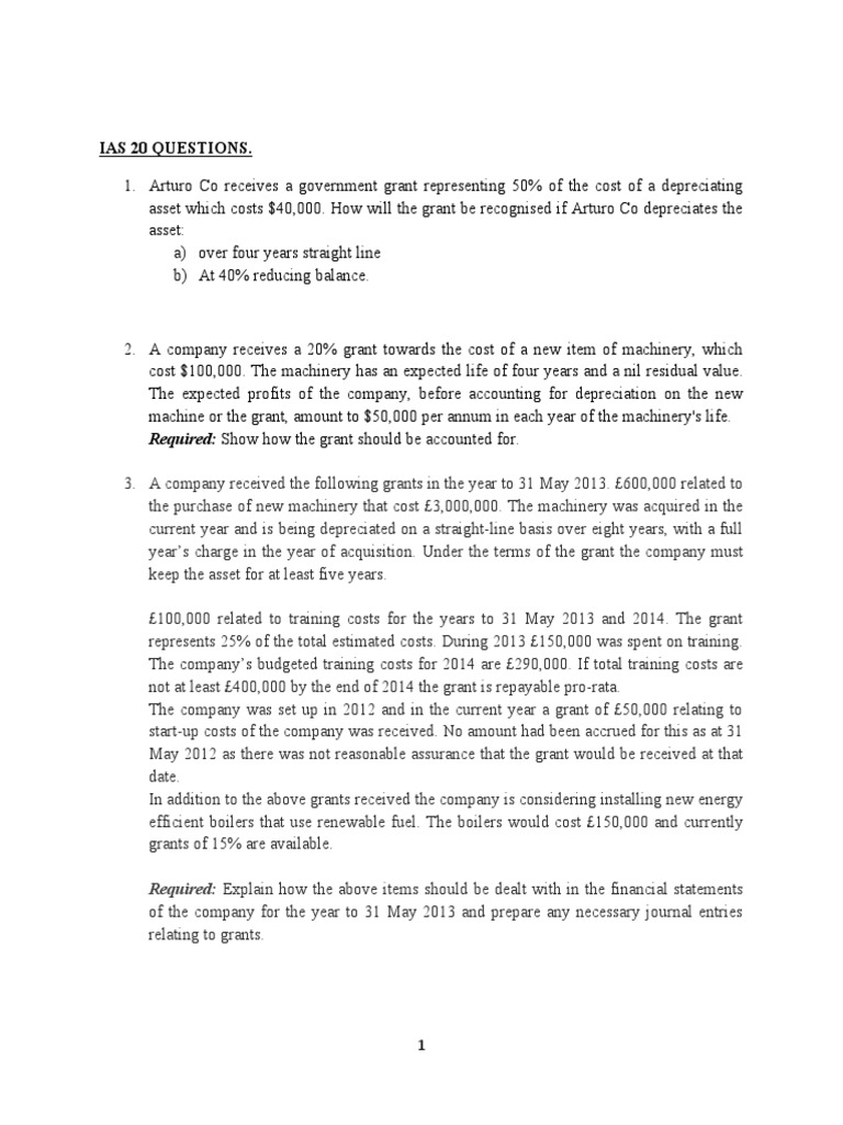 Ias 20 Questions | PDF | Goodwill (Accounting) | Depreciation