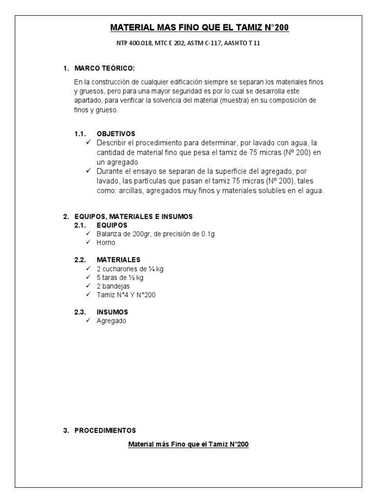 Material Mas Fino Que El Tamiz N°200 | PDF | Química | Naturaleza