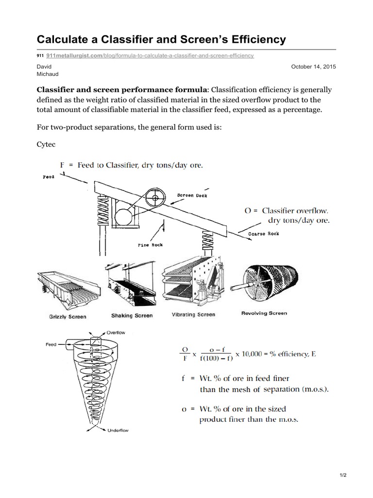 Calculate A Classifier and Screens Efficiency PDF | PDF | Technology ...
