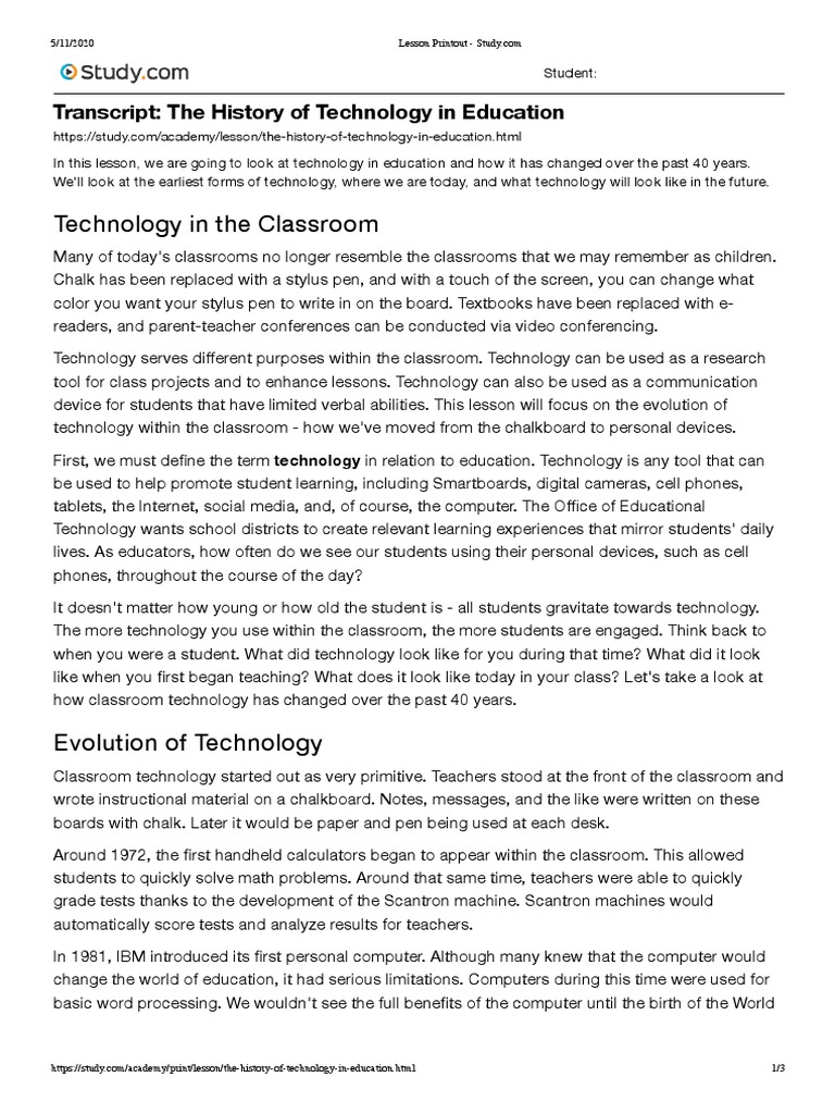 History of Technology in Education | PDF | Educational Technology ...