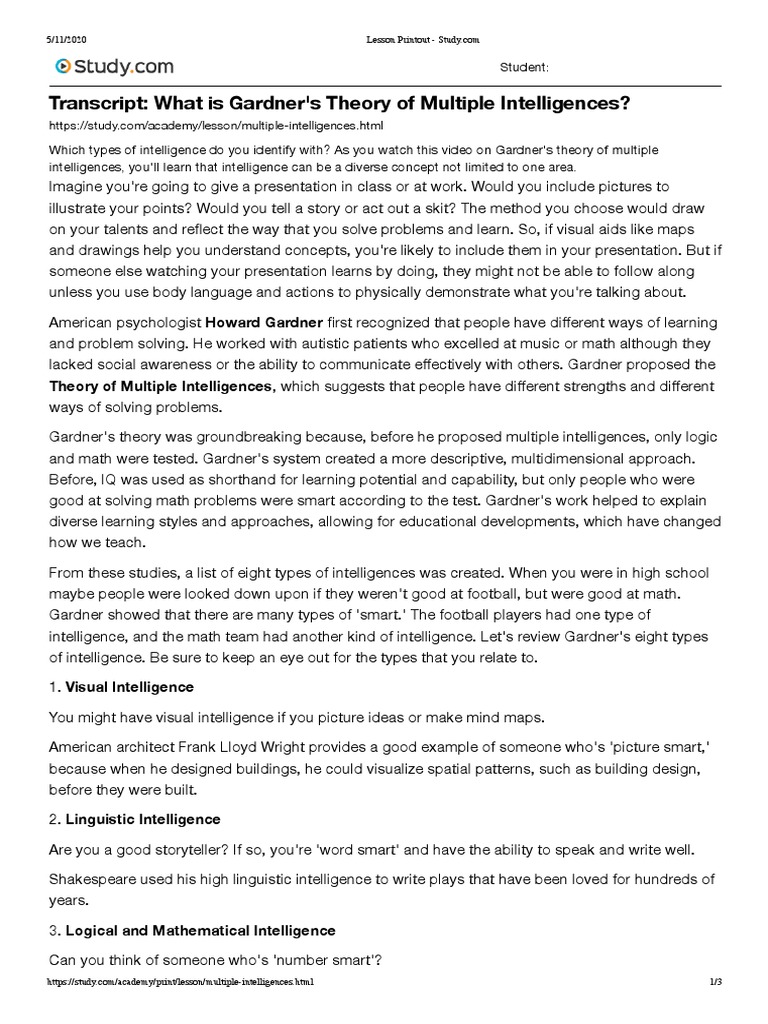 What Is Gardners Theory of Multiple Intelligence | PDF | Intelligence | Cognition