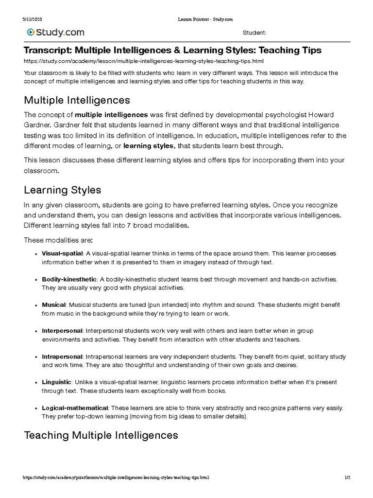 Teaching to Different Learning Styles: Strategies for Incorporating ...