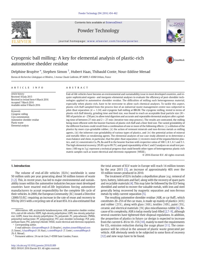 Cryogenic Ball Milling - A Key For Elemental Analysis of Plastic-Rich ...