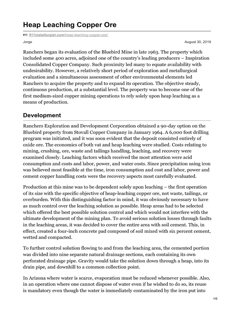 Heap Leaching Copper Ore | Download Free PDF | Mining | Chemistry