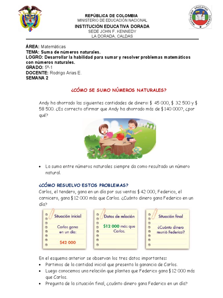 Suma, resta y resolución de problemas con números naturales | PDF