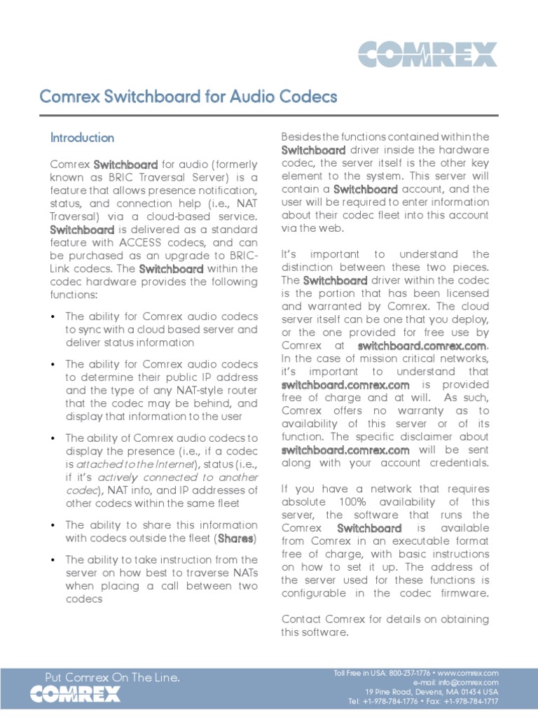 Comrex Switchboard Guide | PDF | Ip Address | World Wide Web