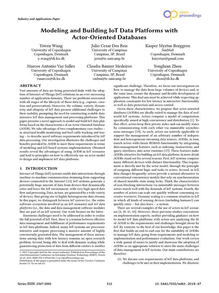Modeling and Building IoT Data Platforms With Actor-Oriented Databases | PDF | Internet Of ...