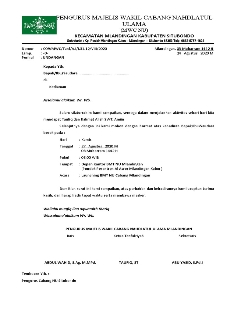 Undangan Launching BMT NU Mlandingan | PDF