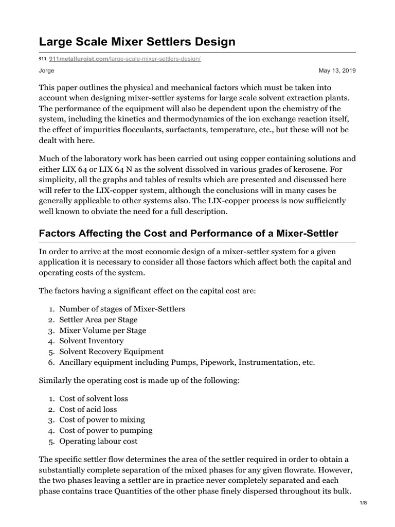 Large Scale Mixer Settlers Design | PDF | Chemical Kinetics | Pump