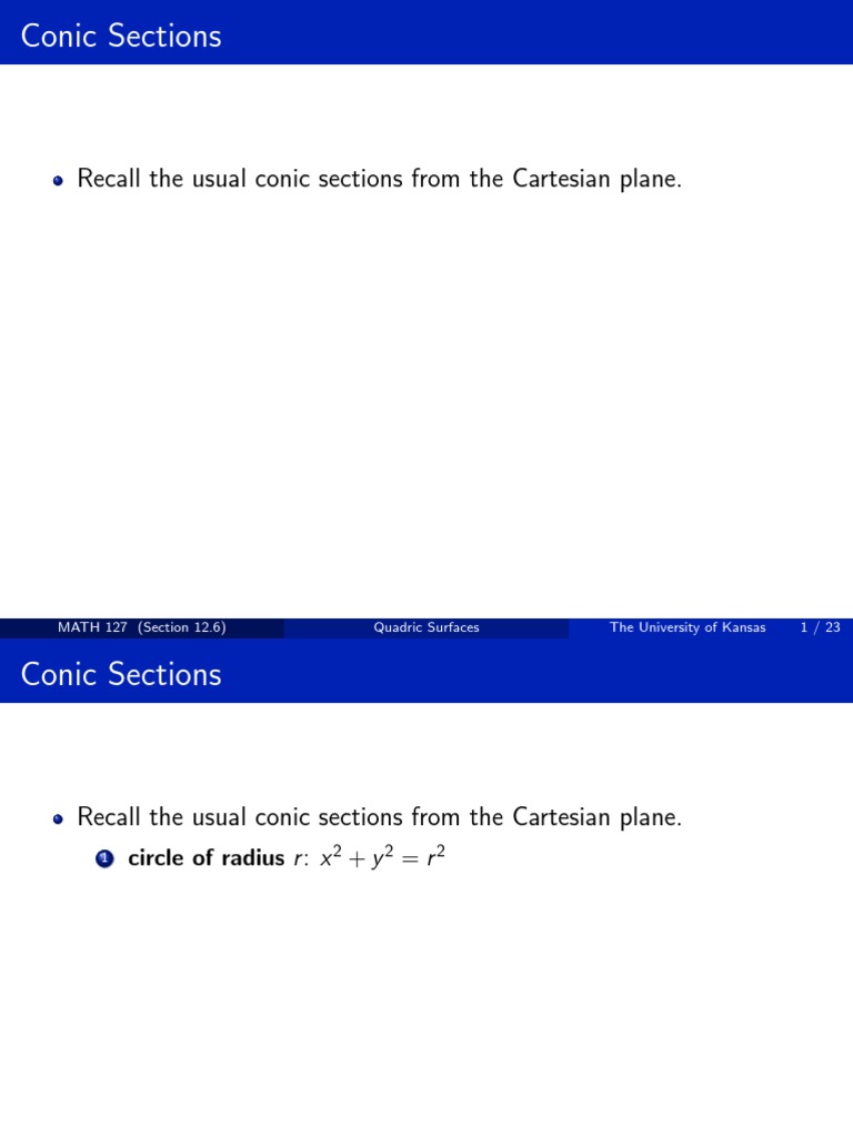 Understanding Conic Sections and Quadric Surfaces | PDF | Ellipse ...