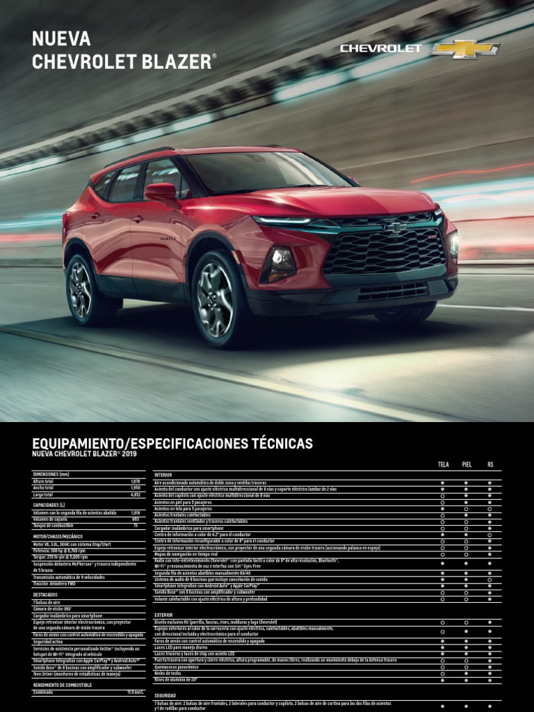 Blazer 2019 Ficha Tecnica | PDF | Sistema de freno antibloqueo | Airbag