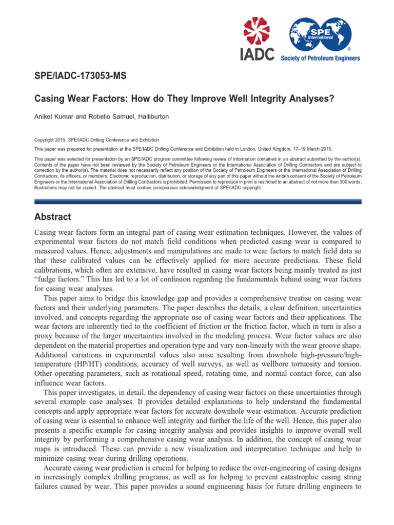 SPE/IADC-173053-MS Casing Wear Factors: How Do They Improve Well ...