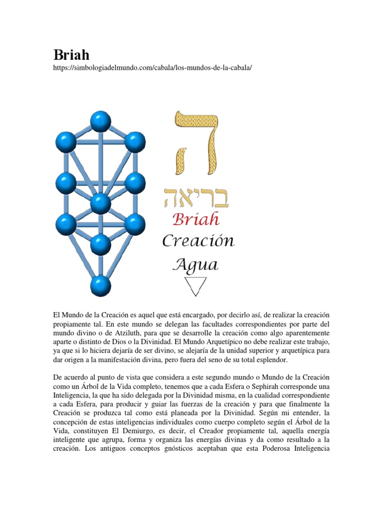El Mundo de Briah en la Kabbalah | PDF | Mitos de la creación | Divinidad