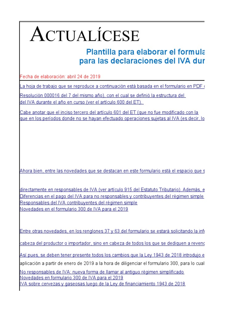 Novedades del Formulario 300 IVA 2019 | PDF | Contabilidad | Servicios ...