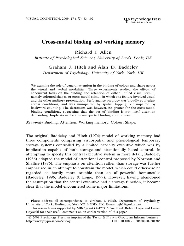 09 - Binding Task EB | PDF | Working Memory | Memory