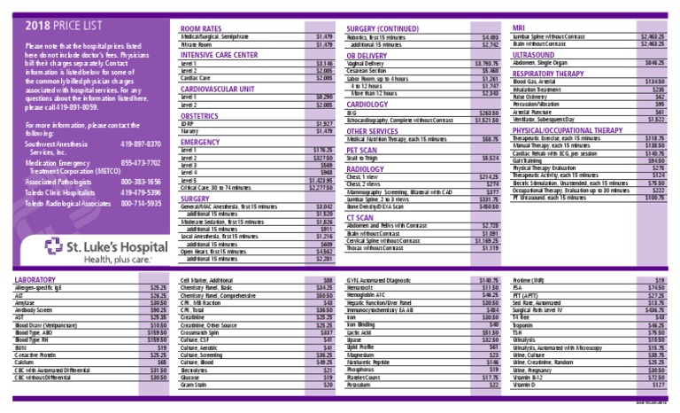 SLH Hospital-Price-List | PDF | Cardiology | Childbirth