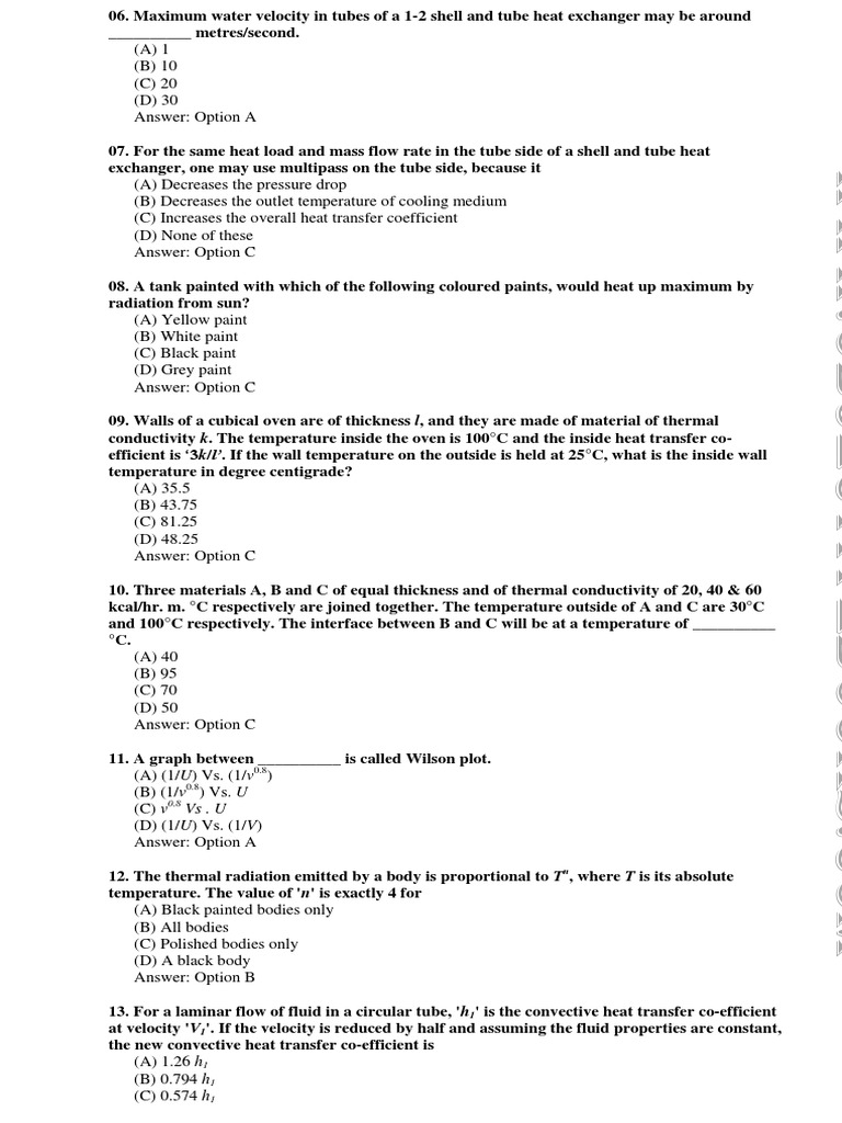 Heat Transfer MCQs PDF 1 | PDF | Heat Transfer | Thermal Conduction