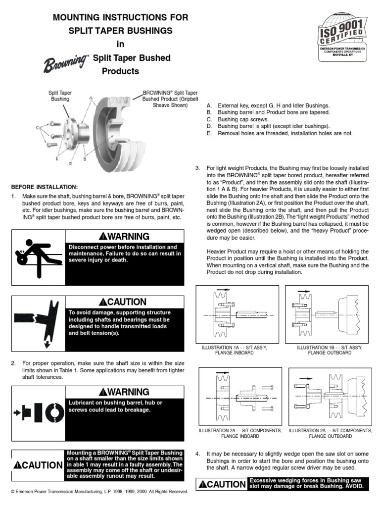 Mounting Instructions For Split Taper Bushings in Split Taper Bushed ...