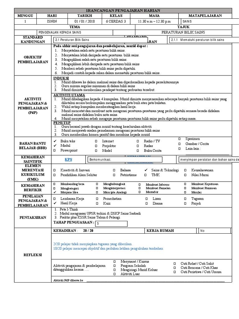 Contoh RPH Sains Tahun 6 2019 | PDF