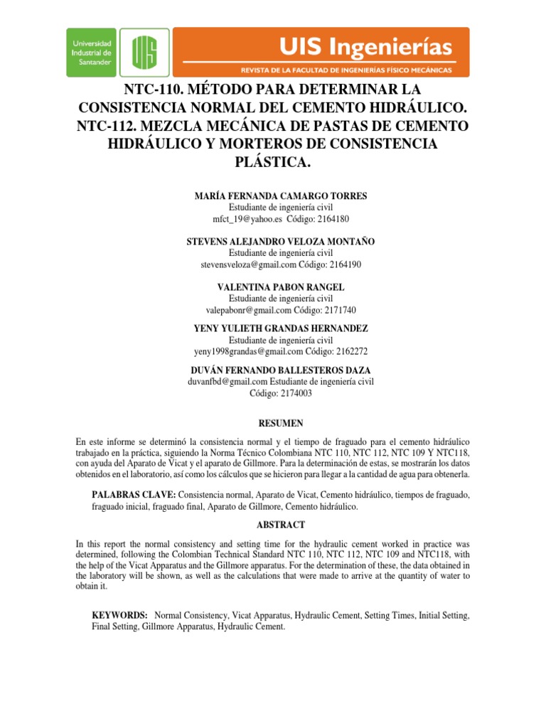 NTC 110 - 112 y NTC 109-118 - 1 | PDF | Cemento | Hormigón