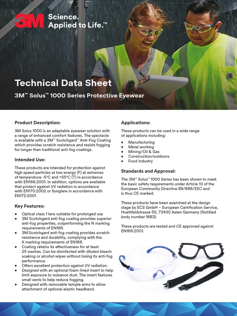 Technical Data Sheet: 3M Solus 1000 Series Protective Eyewear | PDF ...