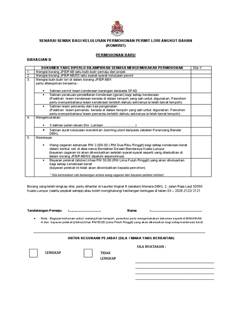Senarai Semak Permit Lori Angkut B | PDF