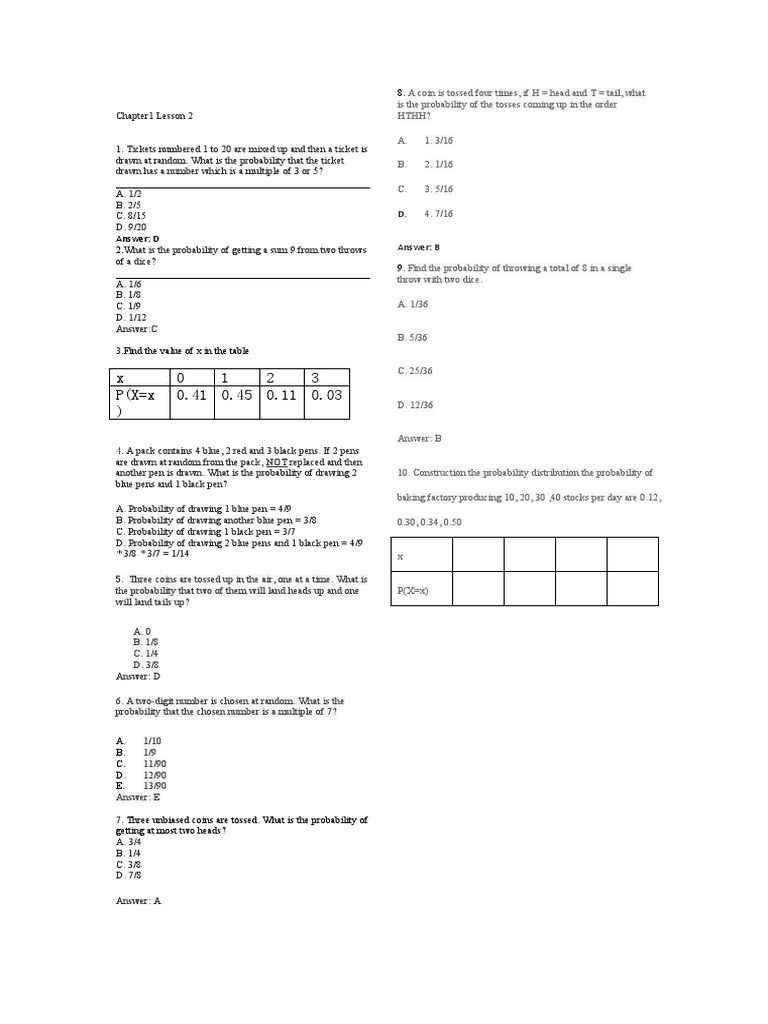 Chapter1 Lesson 2 | PDF | Probability | Probability And Statistics