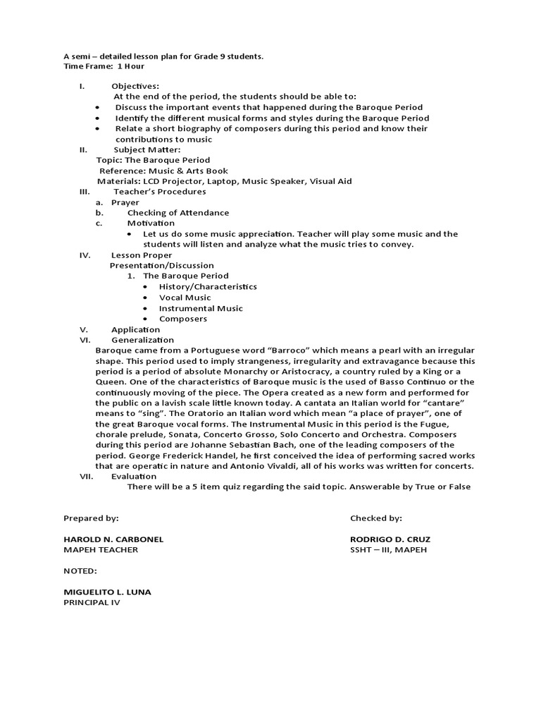 Lesson Plan | PDF | Baroque Music | Substance Dependence