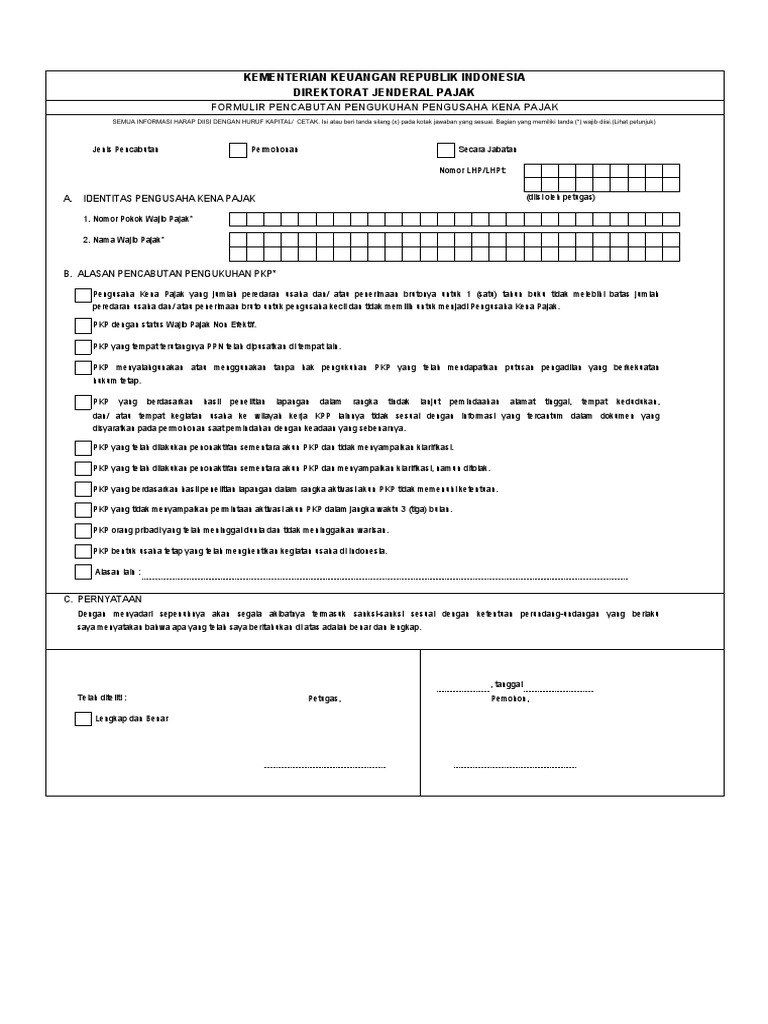 Formulir Pencabutan Pengukuhan PKP | PDF