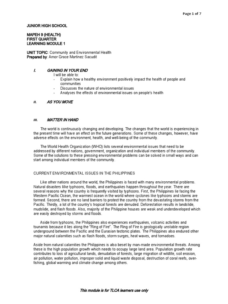 Grade 9 MAPEH HEALTH Module 2 | PDF | Waste | Global Warming