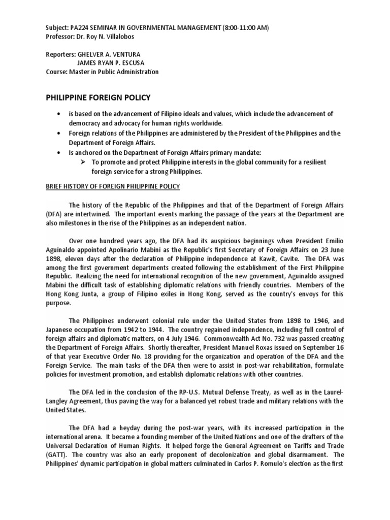 Philippine Foreign Policy Overview | PDF | Diplomacy | Public Sphere