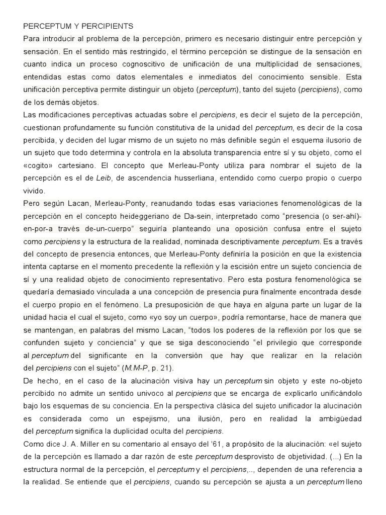 Perceptum y Percipients | PDF | Jacques Lacan | Percepción