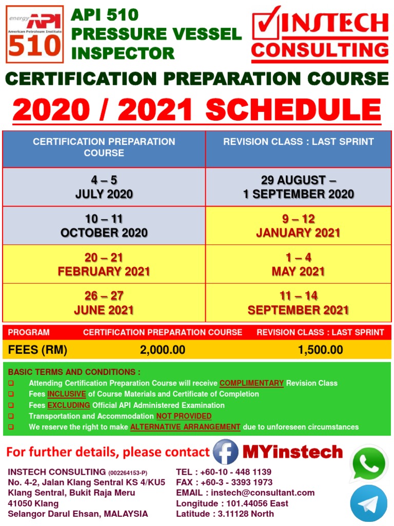 2020-2021-Schedule-API 510 FULL COURSE-Flyers-INSTECH PREMIER-NEW | PDF