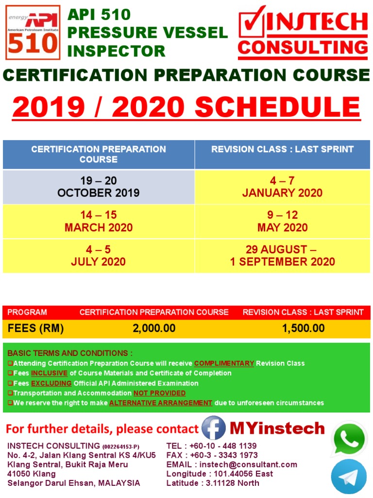 2019-2020-Schedule-API 510 FULL COURSE-Flyers-INSTECH CONSULTING-NEW | PDF | Career & Growth ...
