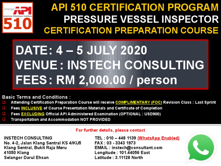 API 510 Flyers-JULY 2020-FULL COURSE-INSTECH CONSULTING | PDF