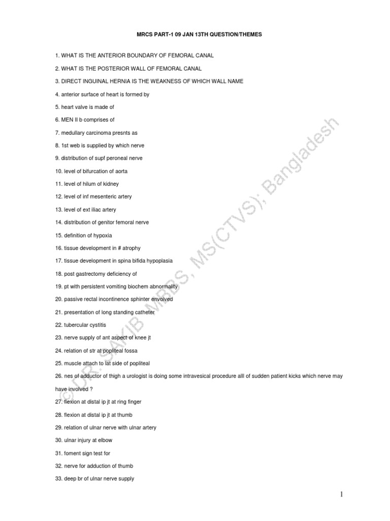 Key Themes and Questions from an MRCS Part-1 Exam on Anatomy ...