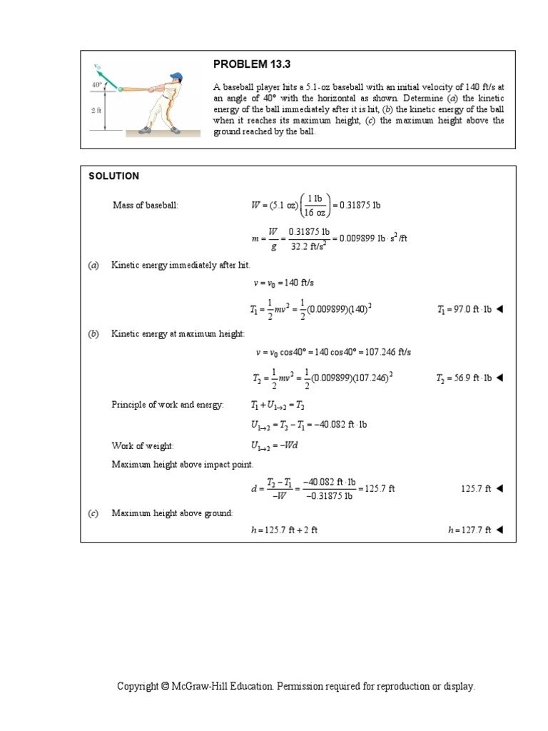 PROBLEM 13.3: Solution | PDF | Kinetic Energy | Mass